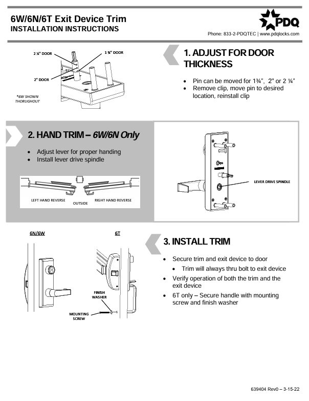 6W Wide Escutcheon Exit Device Trim | PDQ Locks