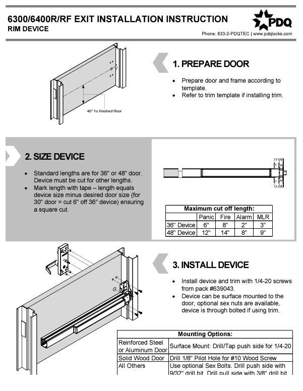 6300 Series Wide Stile Rim Exit Device | PDQ Locks