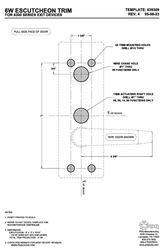6W Wide Escutcheon Exit Device Trim | PDQ Locks