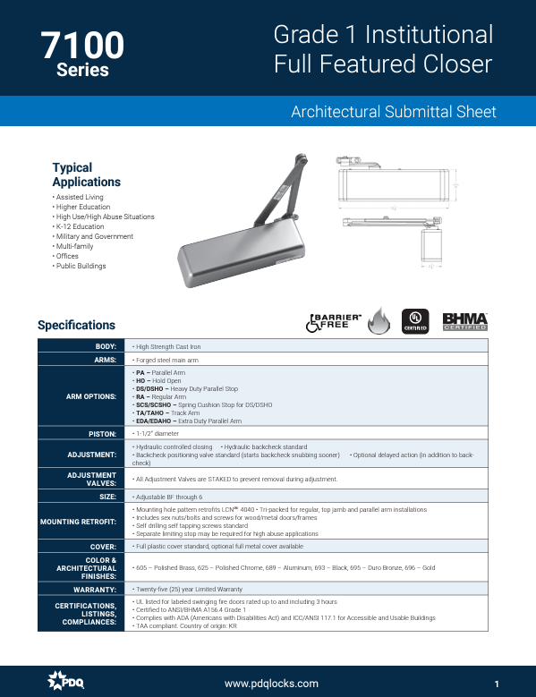7100 Series Extra Heavy Duty Door Closer | PDQ Locks