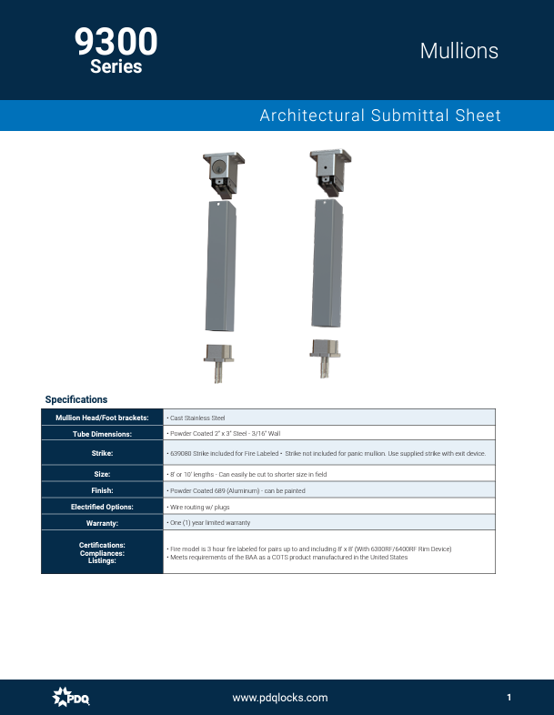 9300 Series Removable Mullion | PDQ Locks