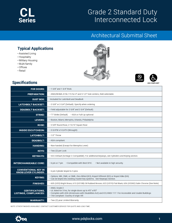 CL Series Grade 2 Interconnected Lock | PDQ Locks
