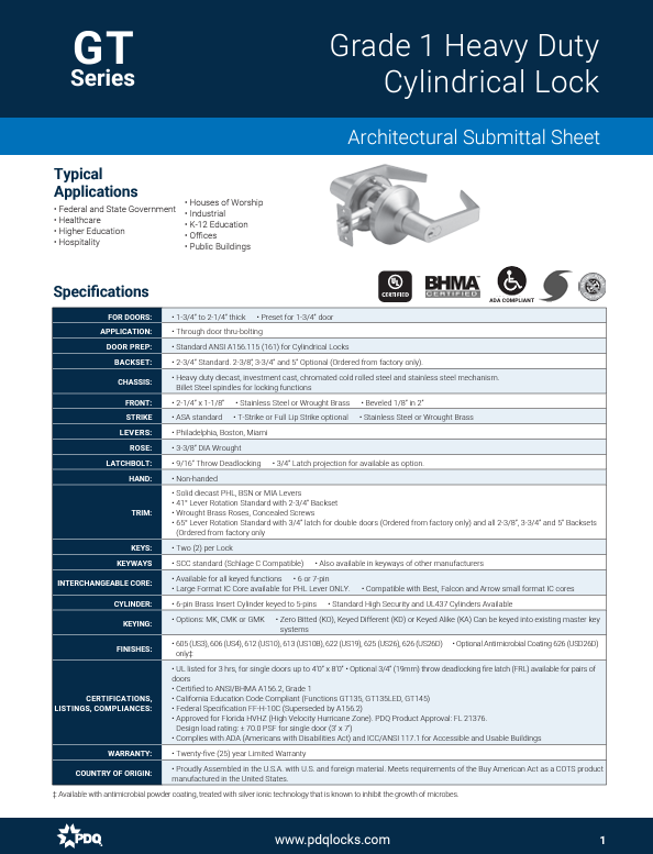 Grade 1 Heavy Duty Cylindrical Lock | PDQ Locks