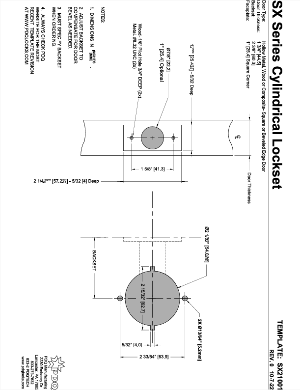 SX Series Grade 2 Cylindrical Lock | PDQ Locks